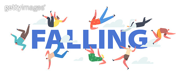 Falling People Concept. Unhappy Male and Female Characters Falling Down ...