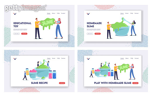 People Making Slime Landing Page Template Set. Cheerful Tiny Characters ...