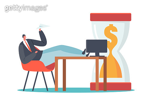 Procrastination in Business, Wasting Money Concept. Businessman ...