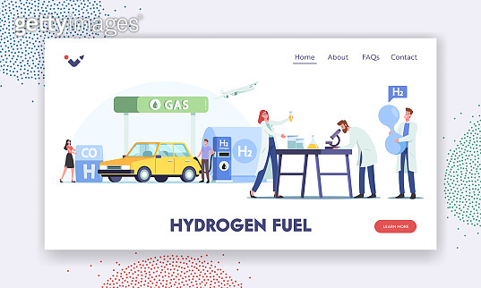 Hydrogen Fuel Landing Page Template. Characters Refueling Car on ...