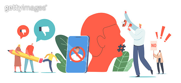 Cancel Culture Ban Concept. Characters Erasing Person with Huge Pencil ...