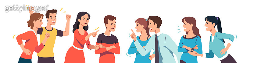 Angry men and women different groups arguing, fighting. Aggressive ...