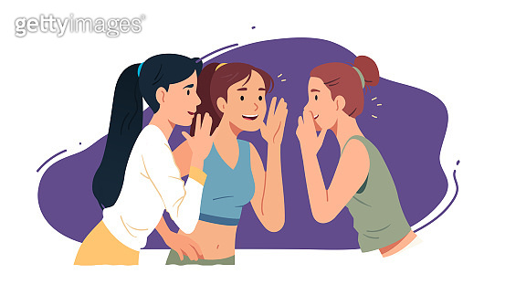 Young women gossip, tattle, whispering excitedly. Friends sharing ...