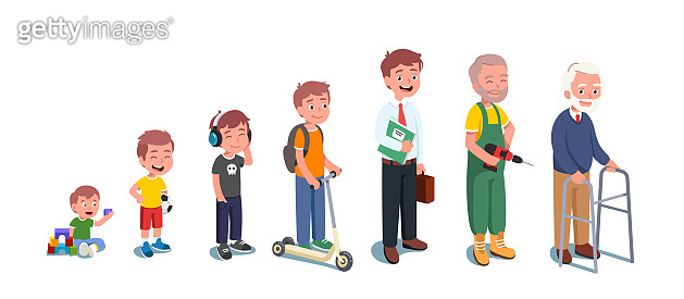 Generations set from newborn child to old man. Baby evolution from boy ...