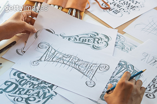 Typography Calligraphy artist designer drawing sketch writes letting ...