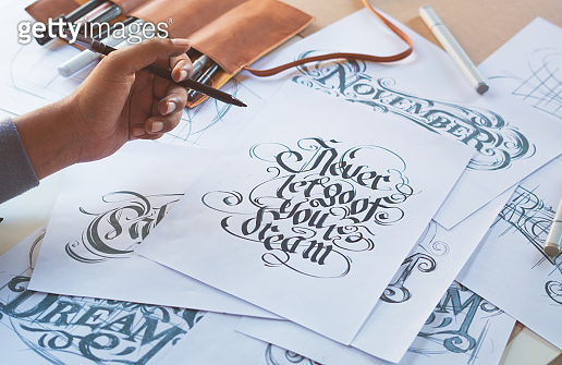Typography Calligraphy artist designer drawing sketch writes letting ...
