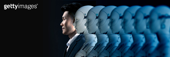 Human and robot future technology, futuristic abstract innovation man ...