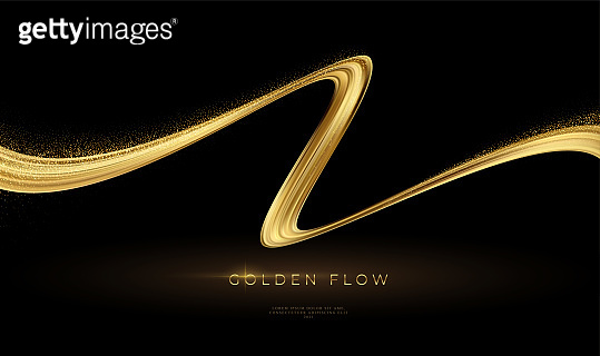 Modern 3d banner with gold flow on black background. Gold flow wave ...