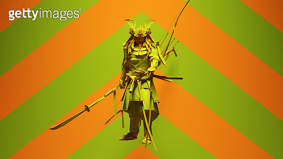Green Orange Samurai Post-Punk Warrior with Green an Orange Chevron ...
