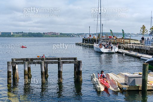 People enjoy sunny day at Halifax Harbourfront, Canada (1348118472 ...