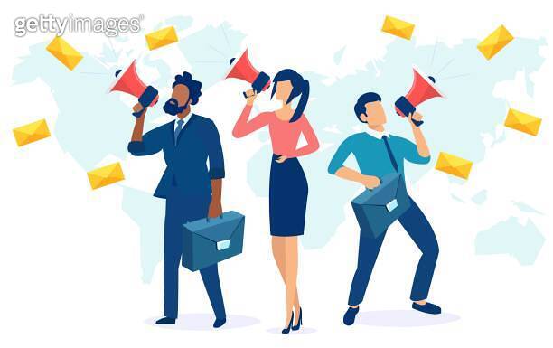 Vector of a PR team business men and a businesswoman making an ...