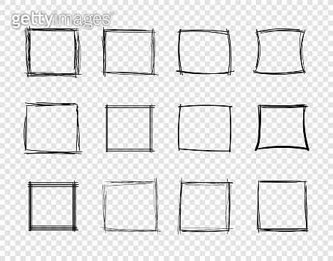 Vector Hand Drawn Scribble Square Frames on Transparent Background ...