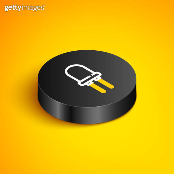 Isometric line Light emitting diode icon isolated on yellow background. Semiconductor diode ...