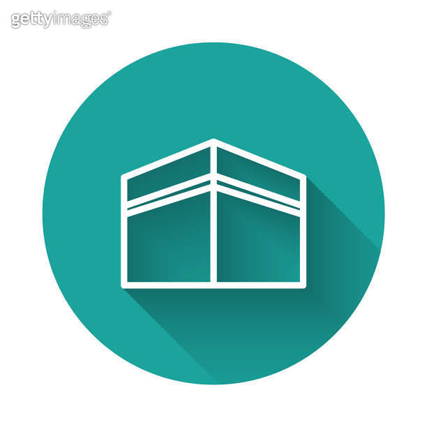 White line Kaaba mosque icon isolated with long shadow background ...