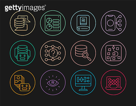 Set line Neural network, Artificial intelligence AI, robot, Server, Data, and Computer api ...