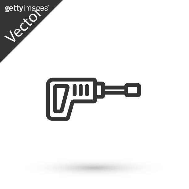 Grey line Electric rotary hammer drill machine icon isolated on white ...