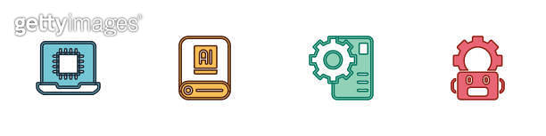 Set Processor CPU, Artificial intelligence AI, Neural network and Robot setting icon. Vector ...