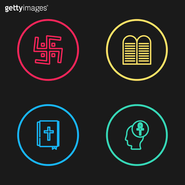 Set line Holy bible book, Cross ankh, The commandments and Hindu ...