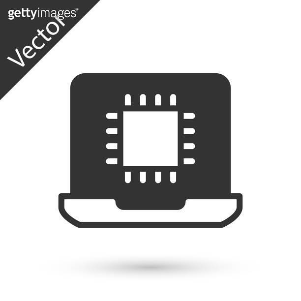 Grey Computer processor with microcircuits CPU icon isolated on white ...