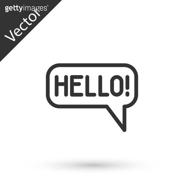 Grey line Hello in different languages icon isolated on white ...