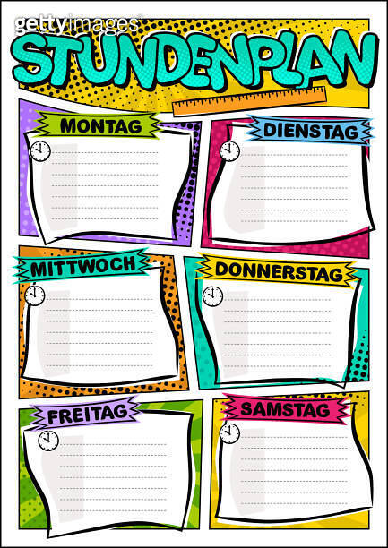 German Comic template of school schedule for 6 days of week ...