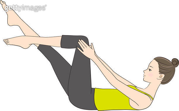 Pilates, pose illustration, single leg stretch (1313073601) - 게티이미지뱅크