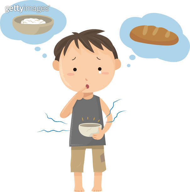 Illustration of a hungry boy, ZERO HUNGER, SDGs 이미지 (1322672949) - 게티이미지뱅크