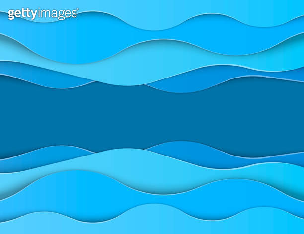 Paper art abstract blue water waves. Origami design template. Vector ...
