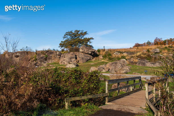 The bridge over Plum Run leading to the Devil's Den on the Gettysburg ...