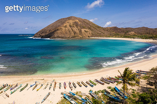Idyllic Mawun beach in the Kuta area of south Lombok in Indonesia with ...