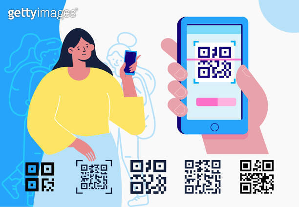 Capture qr code on mobile phone. Hand holding phone with Qr code. Flat ...