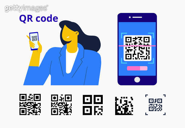 Capture qr code on mobile phone. Hand holding phone with Qr code. Flat ...