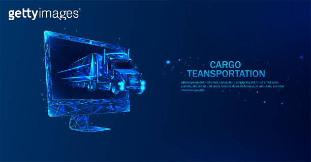Truck. Logistics and distribution vector color wireframe mesh.Logistics ...