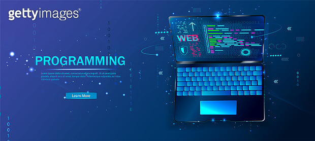 Software, web development, programming concept. Abstract programming language and program code ...