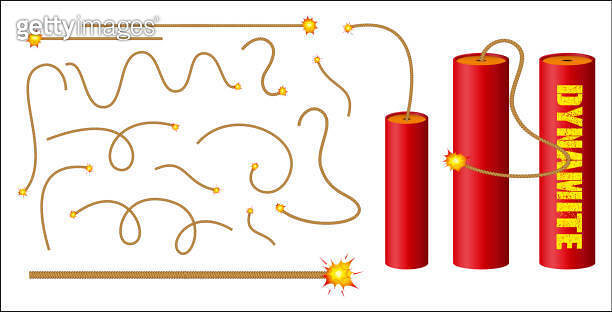 set of realistic dynamite with burning wick or realistic bomb ...
