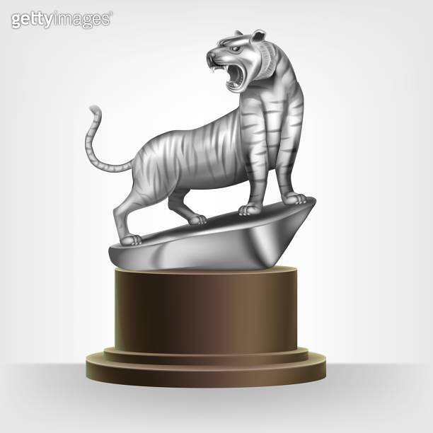 The winning trophy is a silver tiger statue.Silver tiger.illustration ...