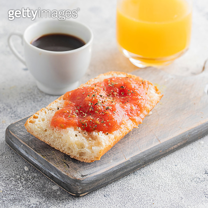 Pa amb tomaquet or tomaca (bread with tomato) classic snack in Catalan ...