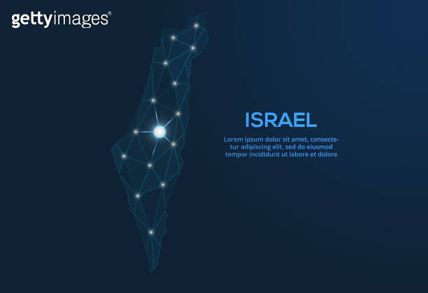 Israel communication network map. Vector low poly image of a global map ...