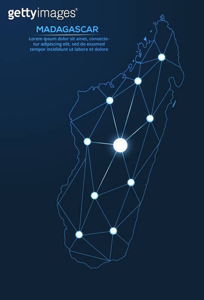 Madagascar communication network map. Vector low poly image of a global ...