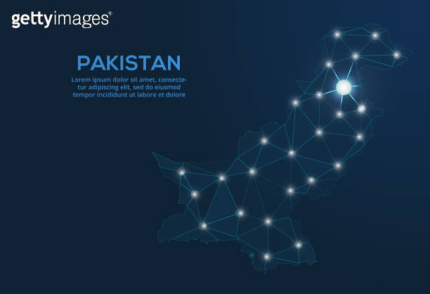 Pakistan communication network map. Vector low poly image of a global ...