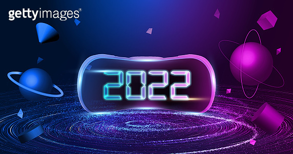 3d rendering New Year digital technology 2022, meta-universe concept ...