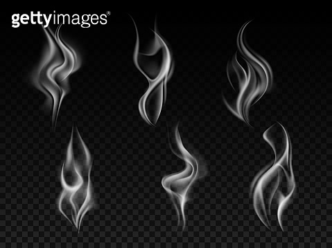 Realistic smoke streams. Different shapes swirled streams, 3d isolated ...