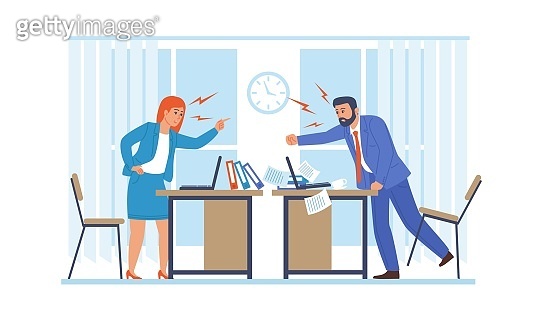 Quarreling employees. Office workers fighting and screaming. Colleagues ...