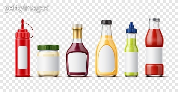 Realistic sauces bottles. Isolated 3D liquid condiments containers ...