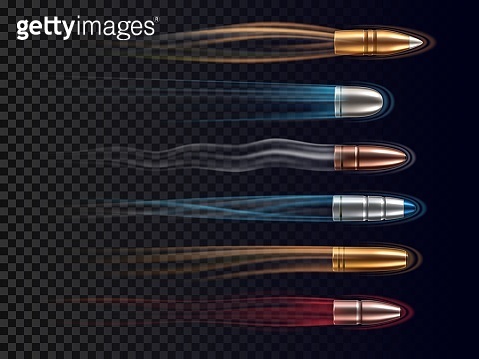Realistic bullet traces. Military flying projectiles leaving colored ...