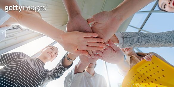 business teamwork relationship ideas concept Close up worm eye view of ...