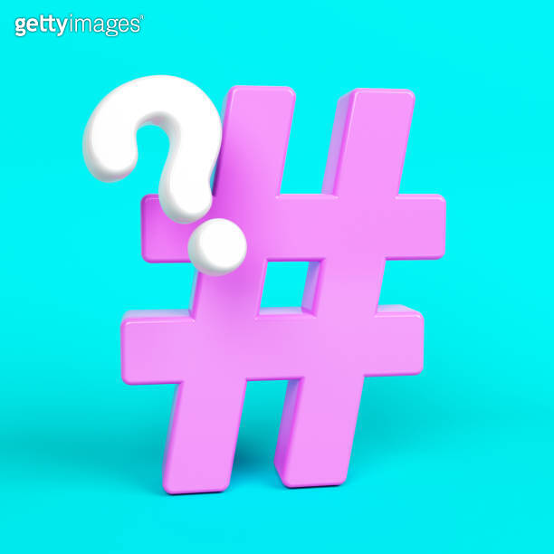 Pink-colored hashtag symbol and white-colored question mark. 이미지 ...