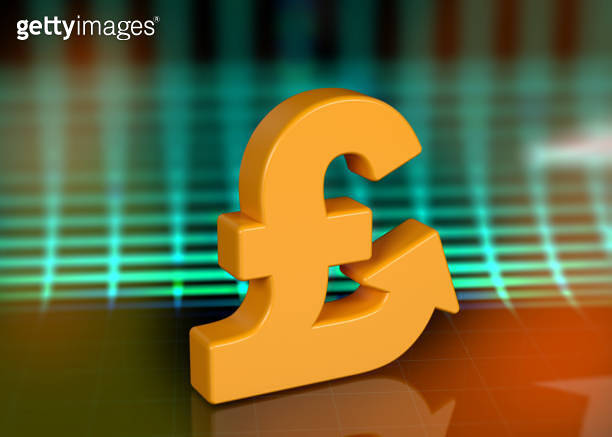 Yellow-colored arrow-shaped Pound symbol. 이미지 (1358193270) - 게티이미지뱅크