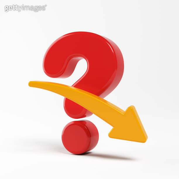 Red-colored question mark and the yellow-colored decline arrow. 이미지 ...