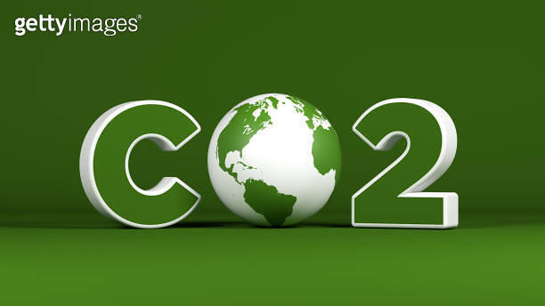 Green-colored planet earth and green-colored CO2 text. (1336690455 ...